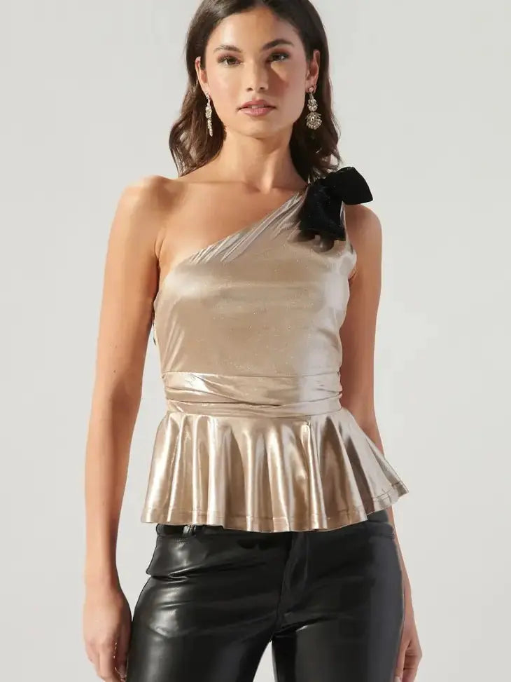 Elegant One-Shoulder Metallic Top for Women – Bezza